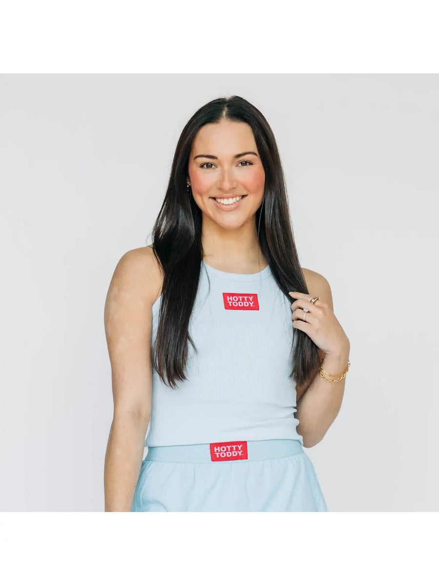 The Alli Ribbed Tank Hotty Toddy Woven Label | Light Blue – Ultimate ...